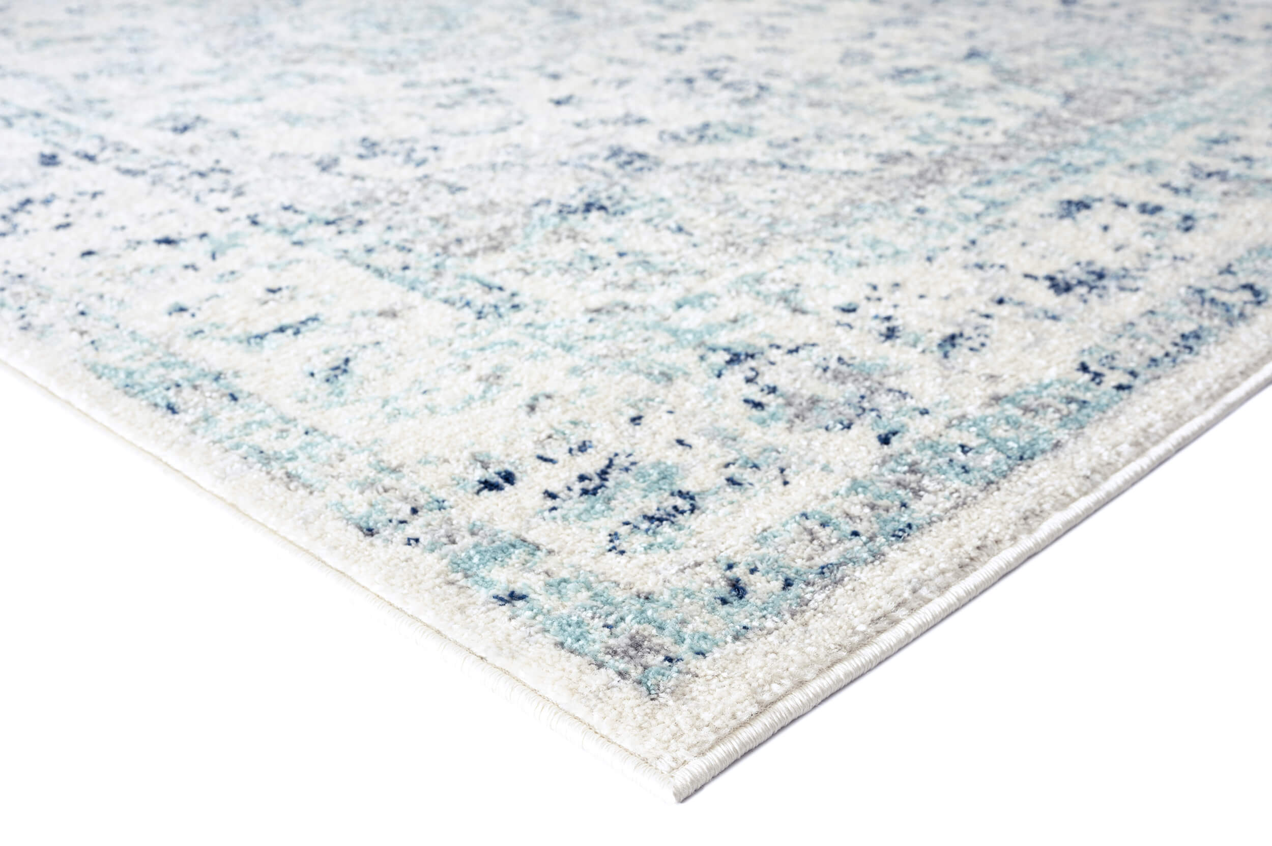 Noor Blue and Ivory Traditional Distressed Rug