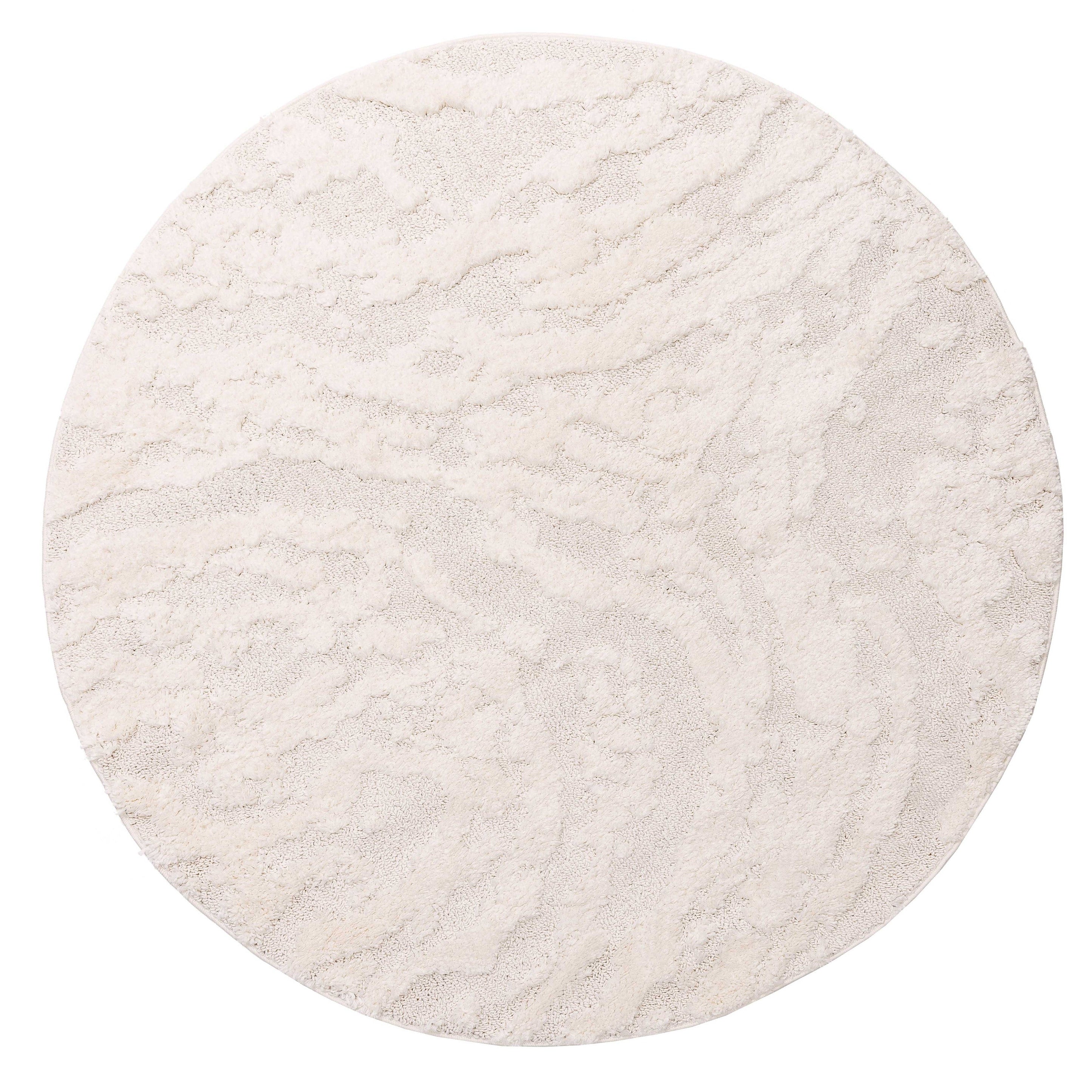 Aurora Ivory Cream Abstract Textured Round Rug
