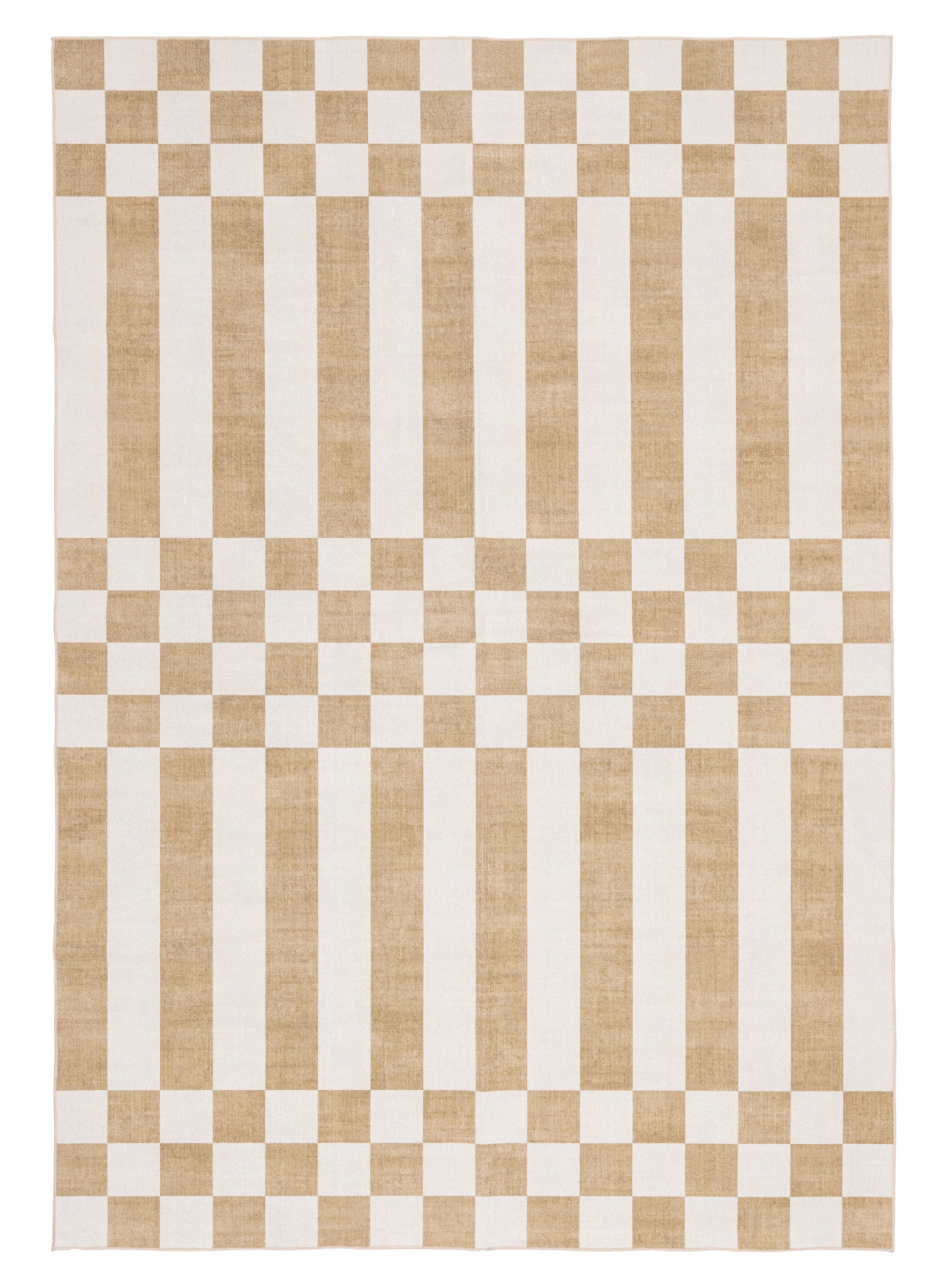 Batini Brown and White Checkered and Striped Washable Rug – Miss Amara (AU)