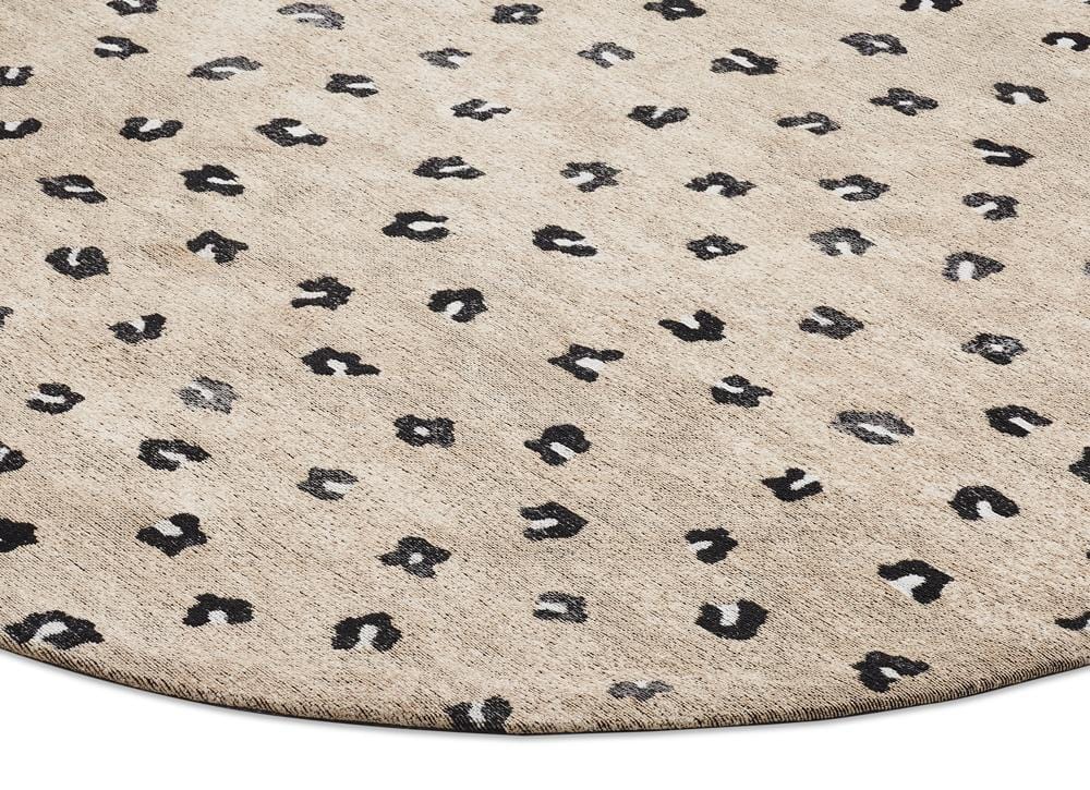 Candice Beige Round Leopard Animal Pattern Rug