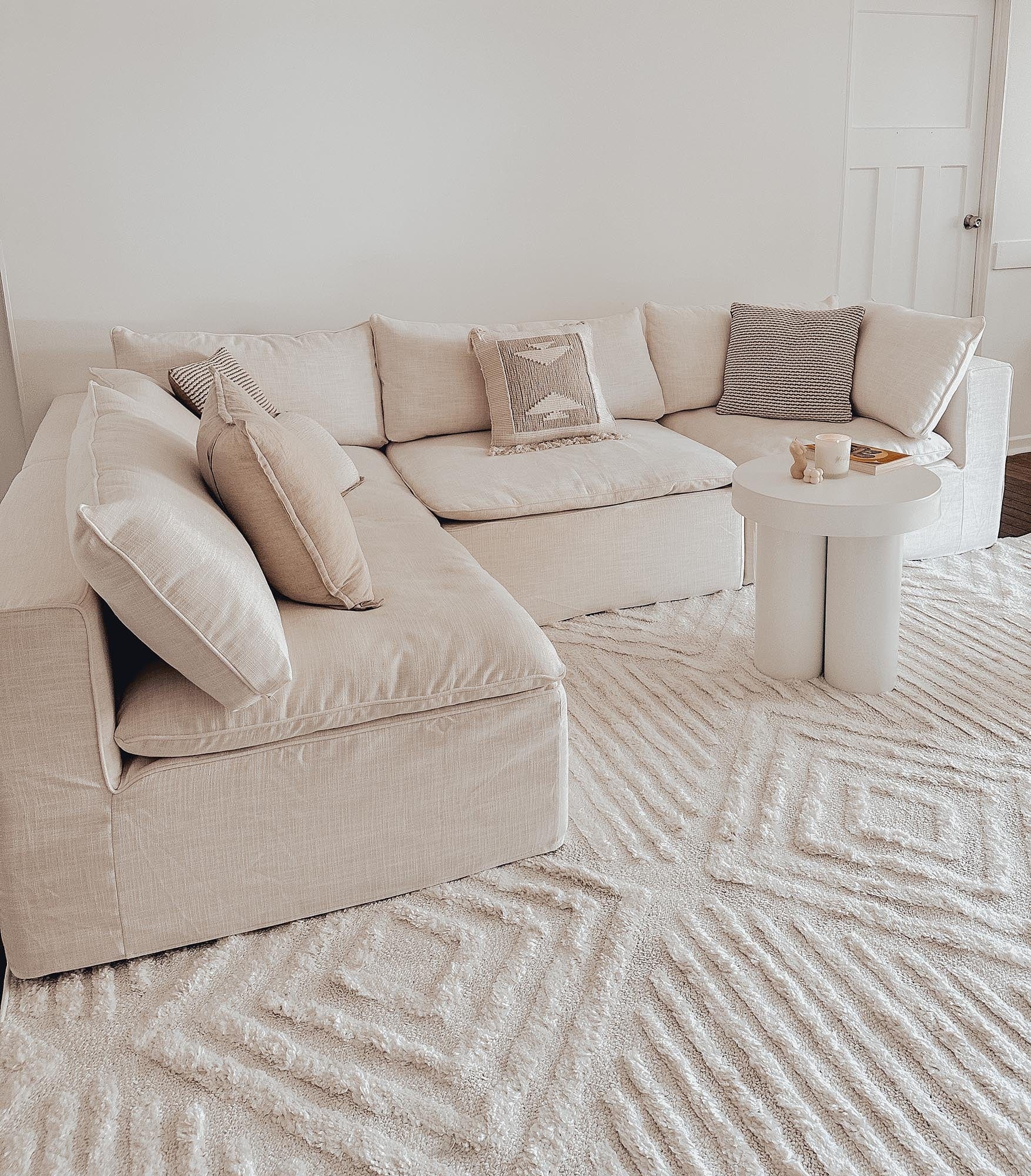 Catriona Ivory Cream Geometric Textured Rug