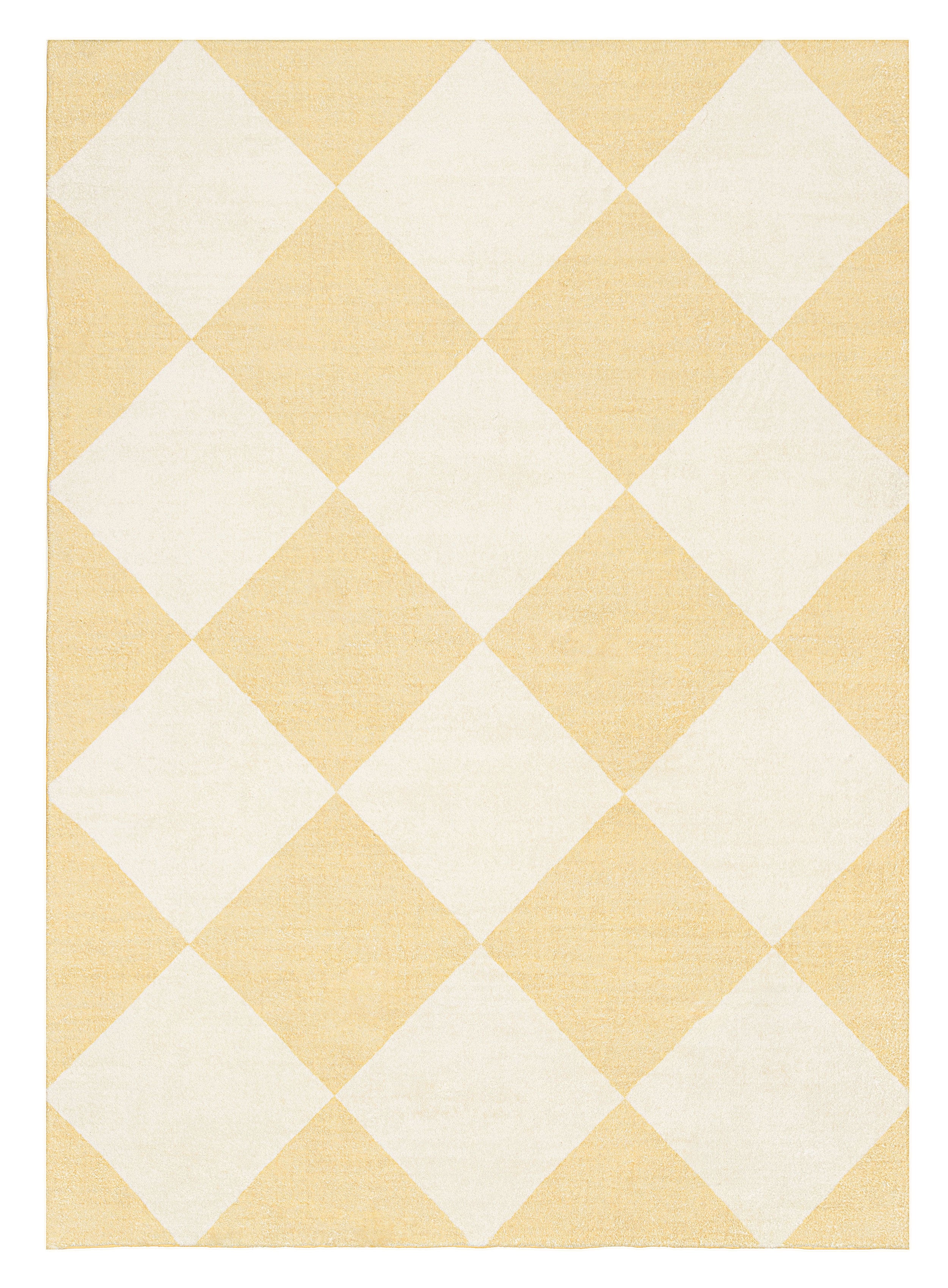 Ellis Yellow Cream Checkered Washable Rug