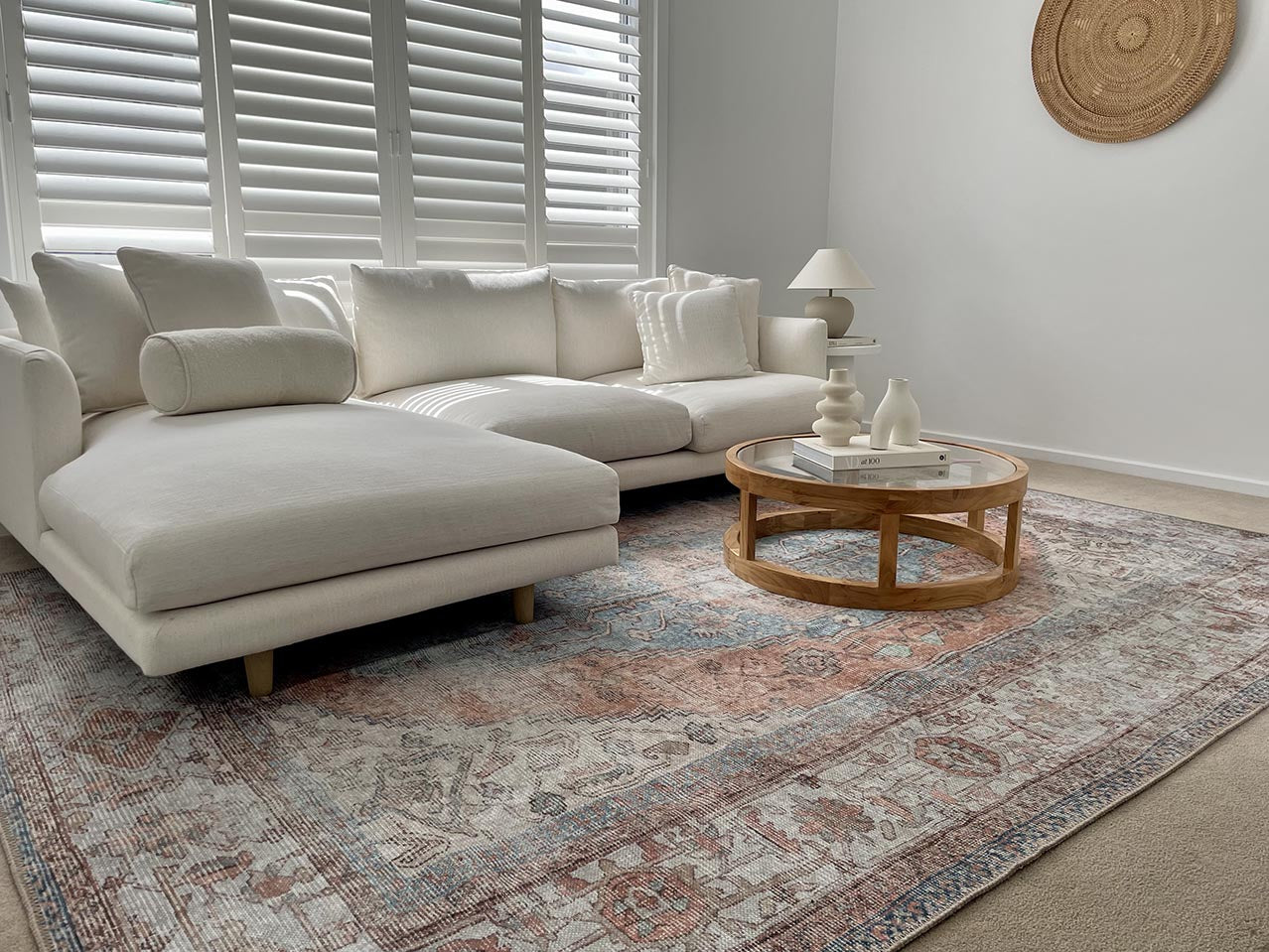 Halima Orange and BlueTraditional Distressed Washable Rug