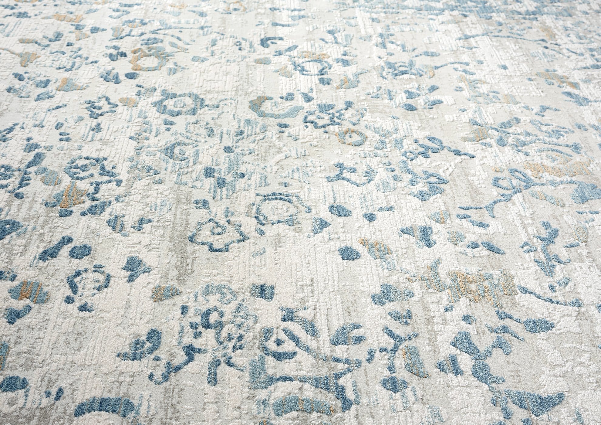 Iris Blue Grey and Beige Distressed Floral Rug