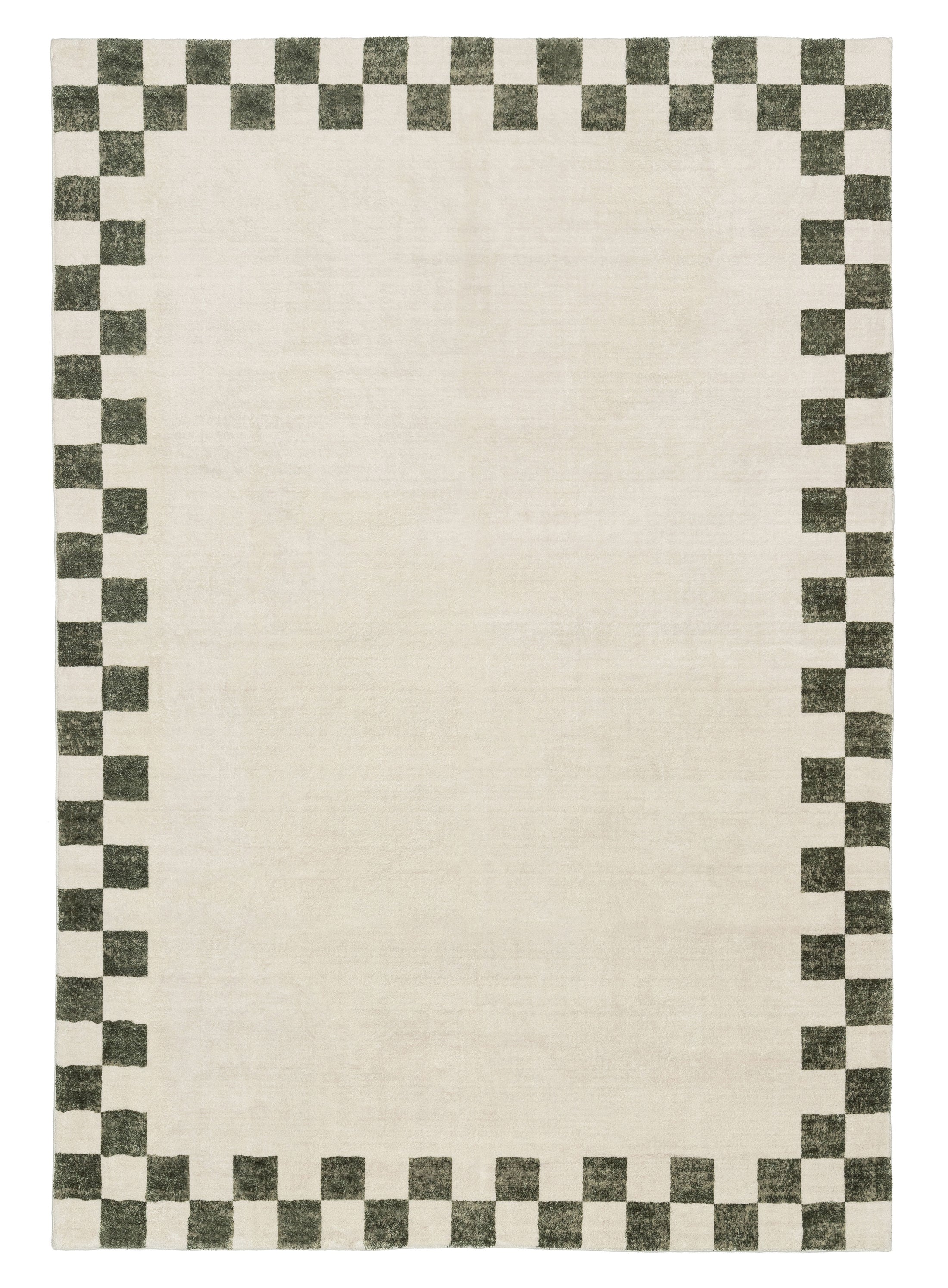 Keava Green Checkered Border Washable Rug