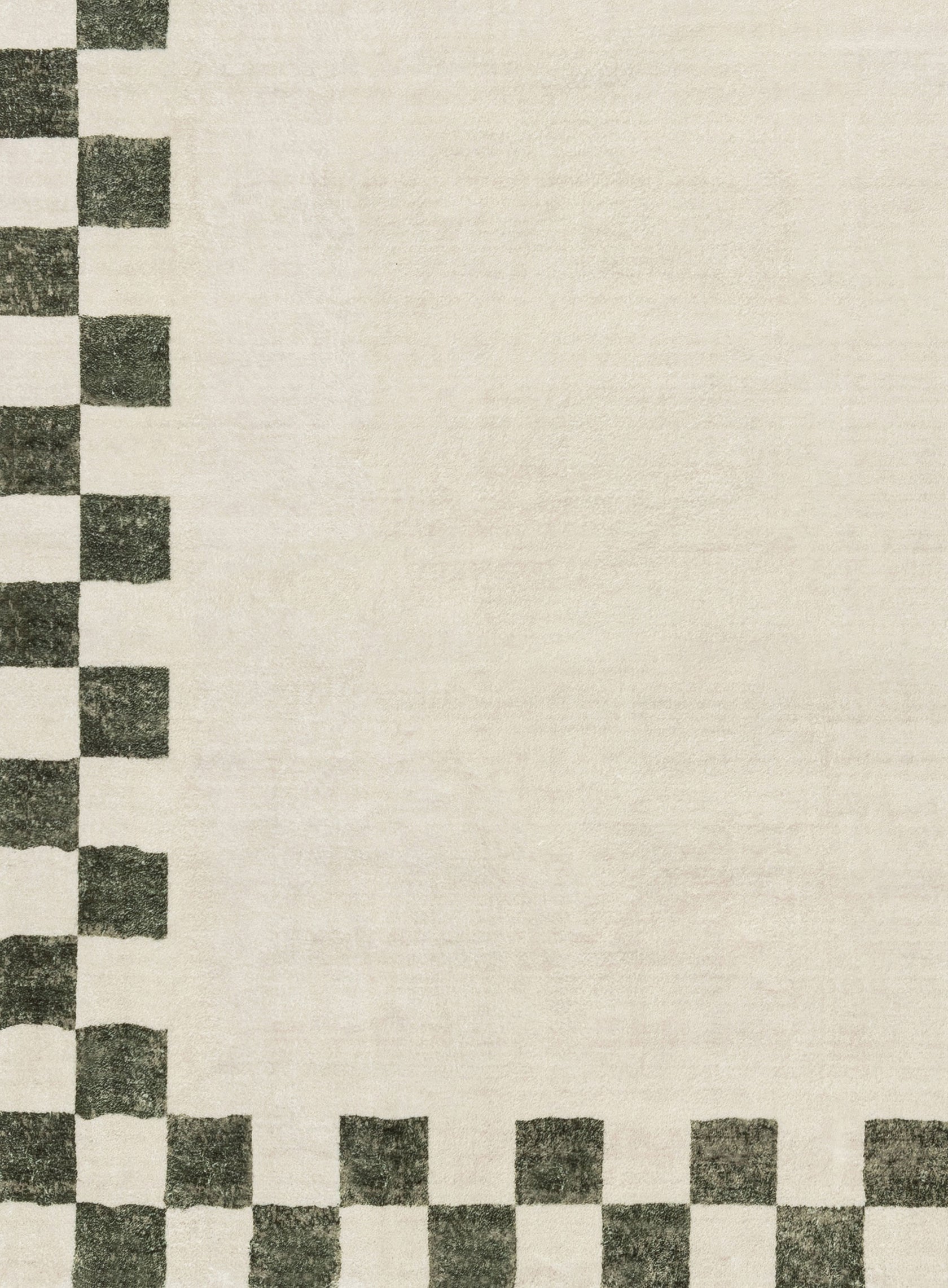 Keava Green Checkered Border Washable Rug