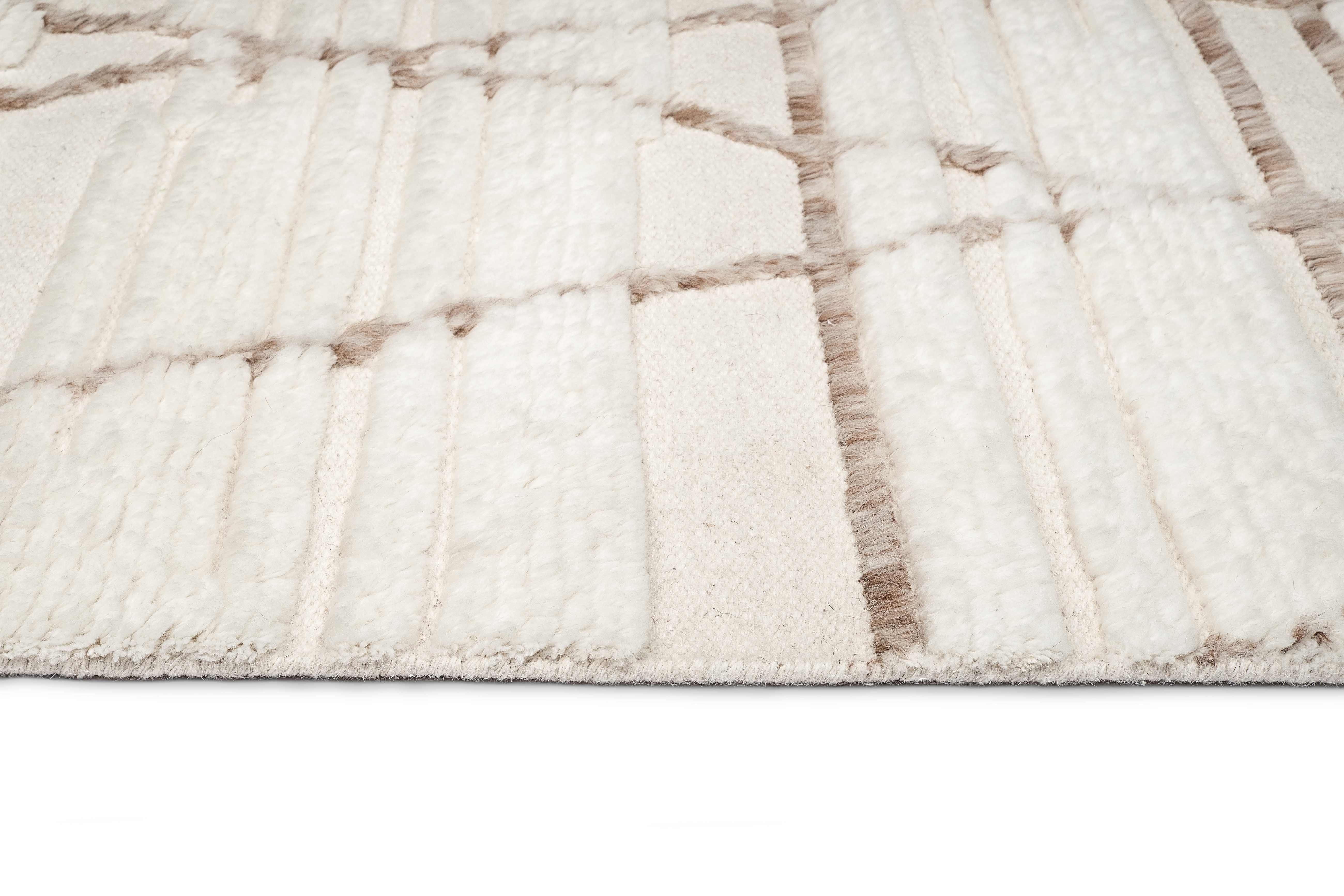 Leona Ivory Beige Tribal Wool Shag Rug