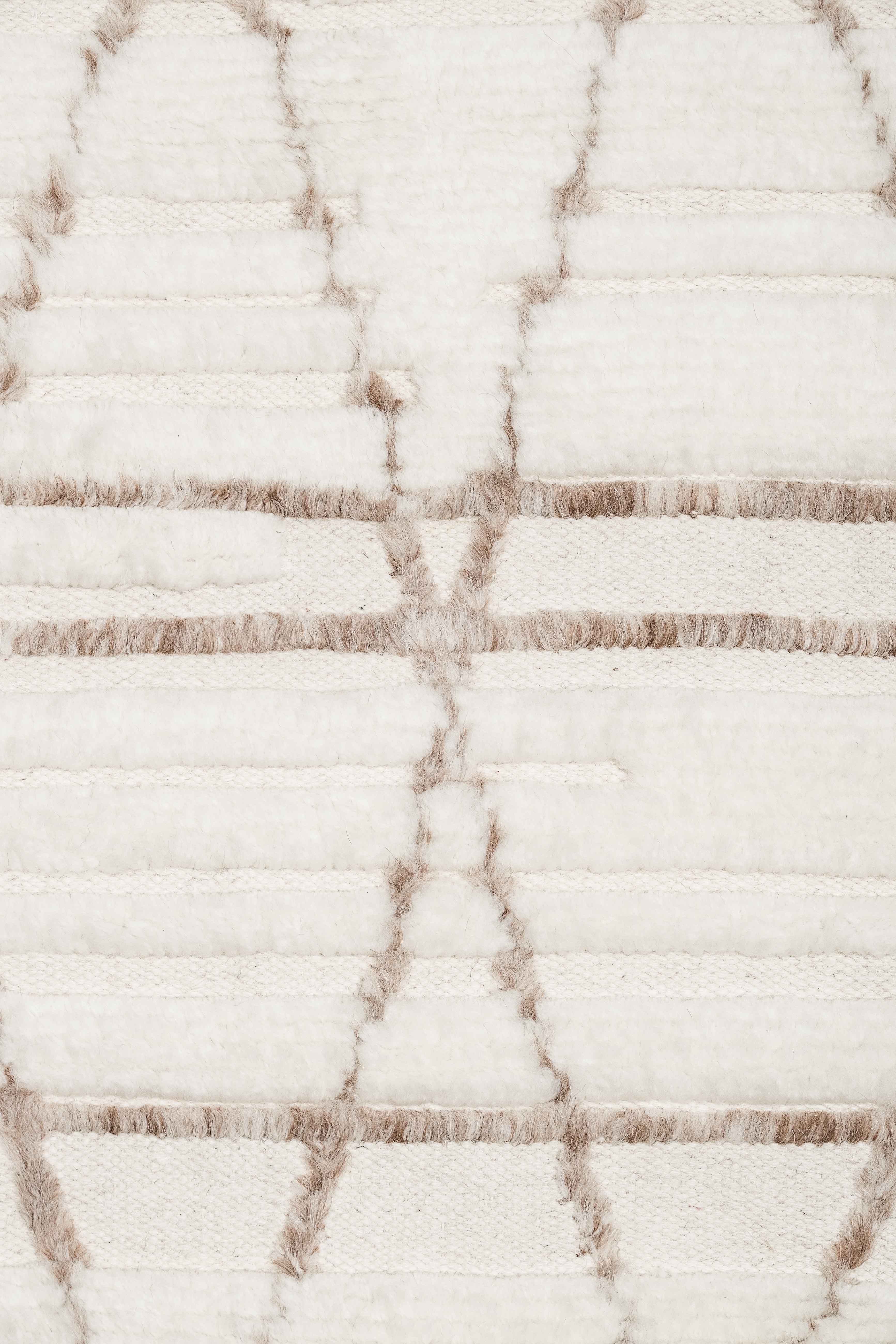 Leona Ivory Beige Tribal Wool Shag Rug