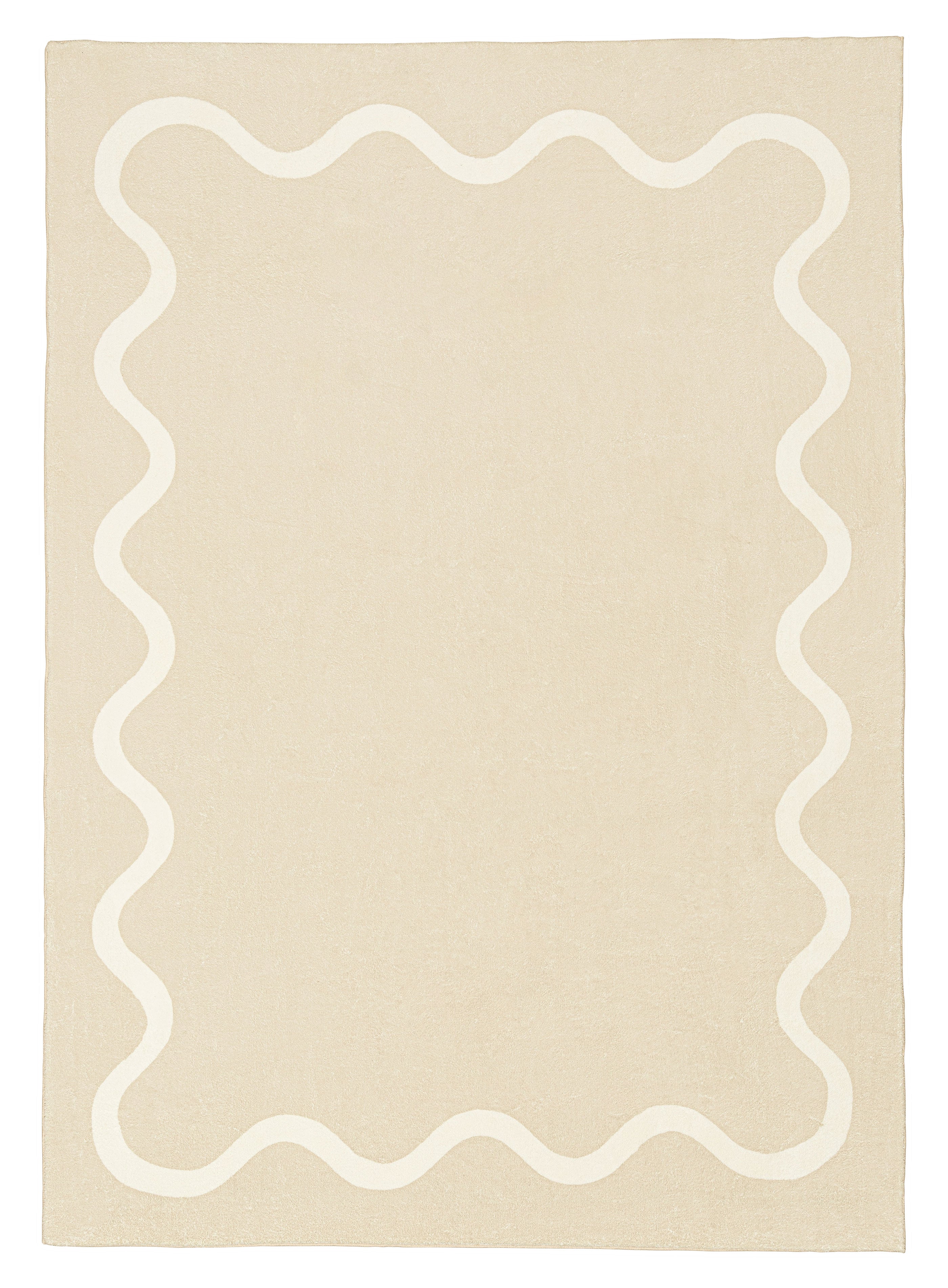 Mahali Beige Ivory Wiggle Bordered Washable Rug
