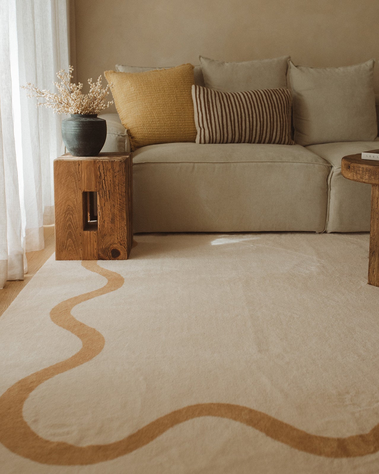 Micah Brown and Beige Wiggle Bordered Washable Rug