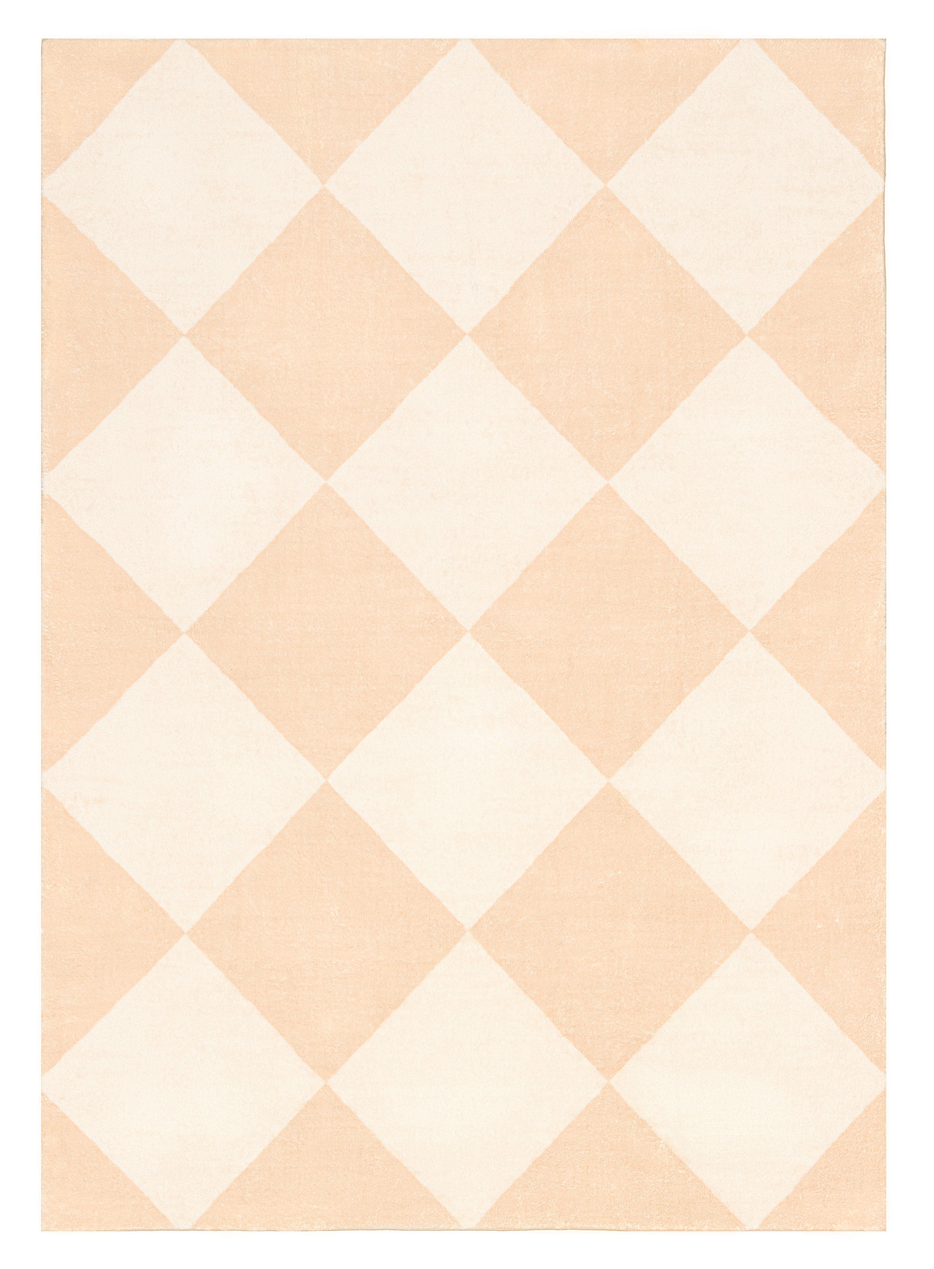 Yumi Peach Cream Checkered Washable Rug