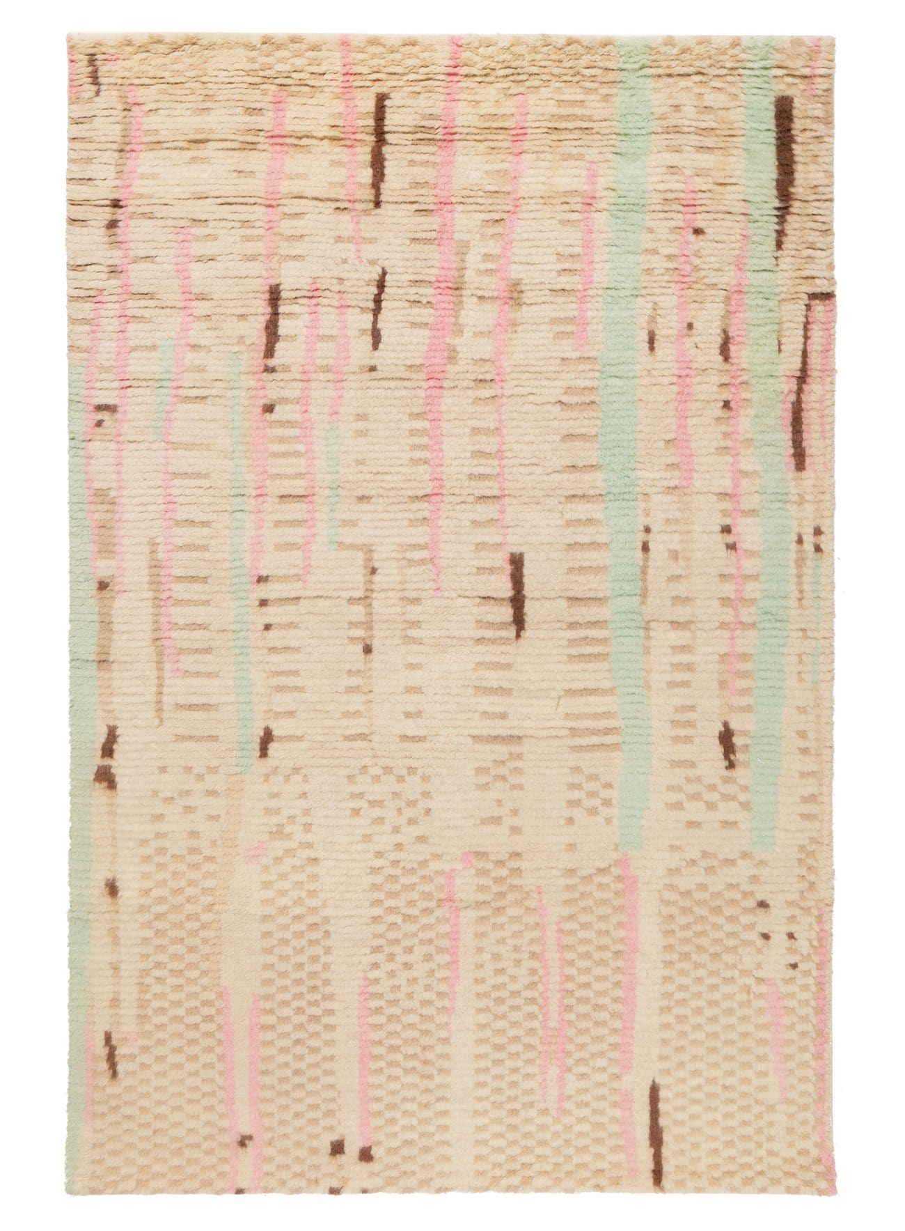 Zahari Pink and Green Abstract Tribal Wool Rug