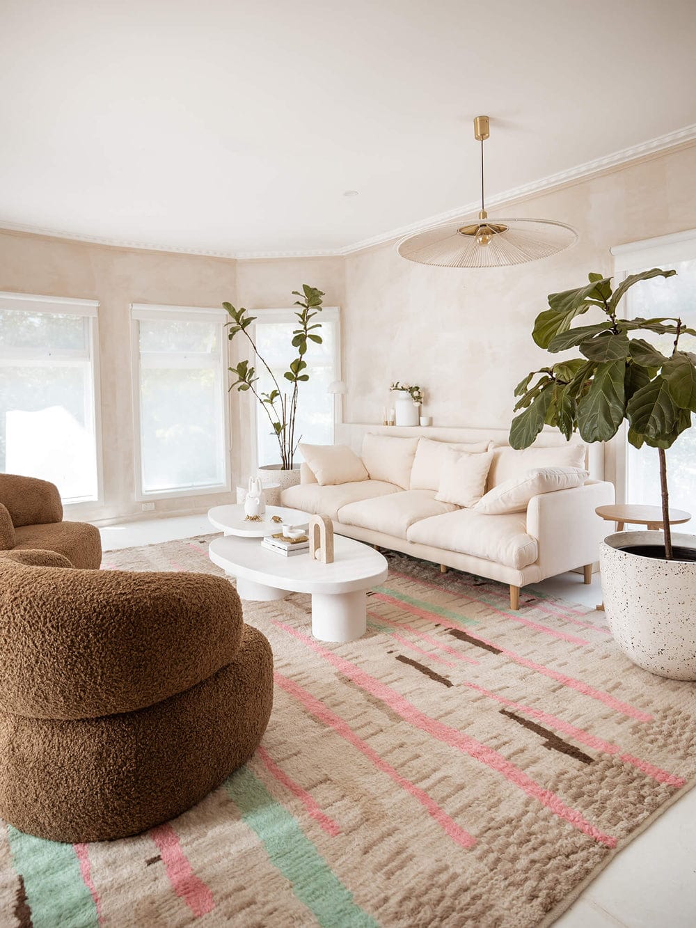 Zahari Pink and Green Abstract Tribal Wool Rug