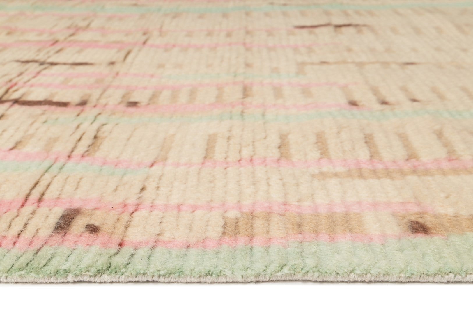 Zahari Pink and Green Abstract Tribal Wool Rug